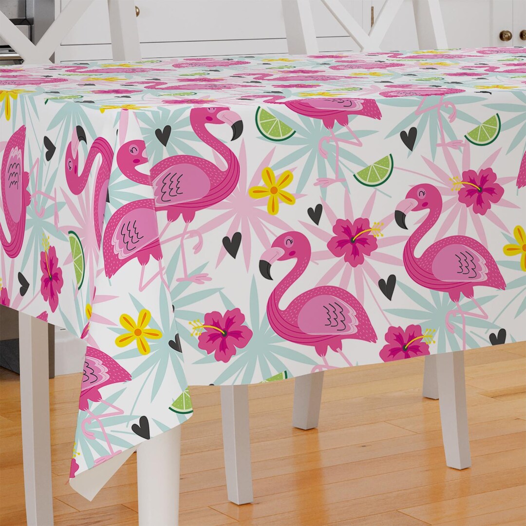 Pink Flamingo Theme Premium Fabric Tablecloth Dining Tablecloth Patio ...