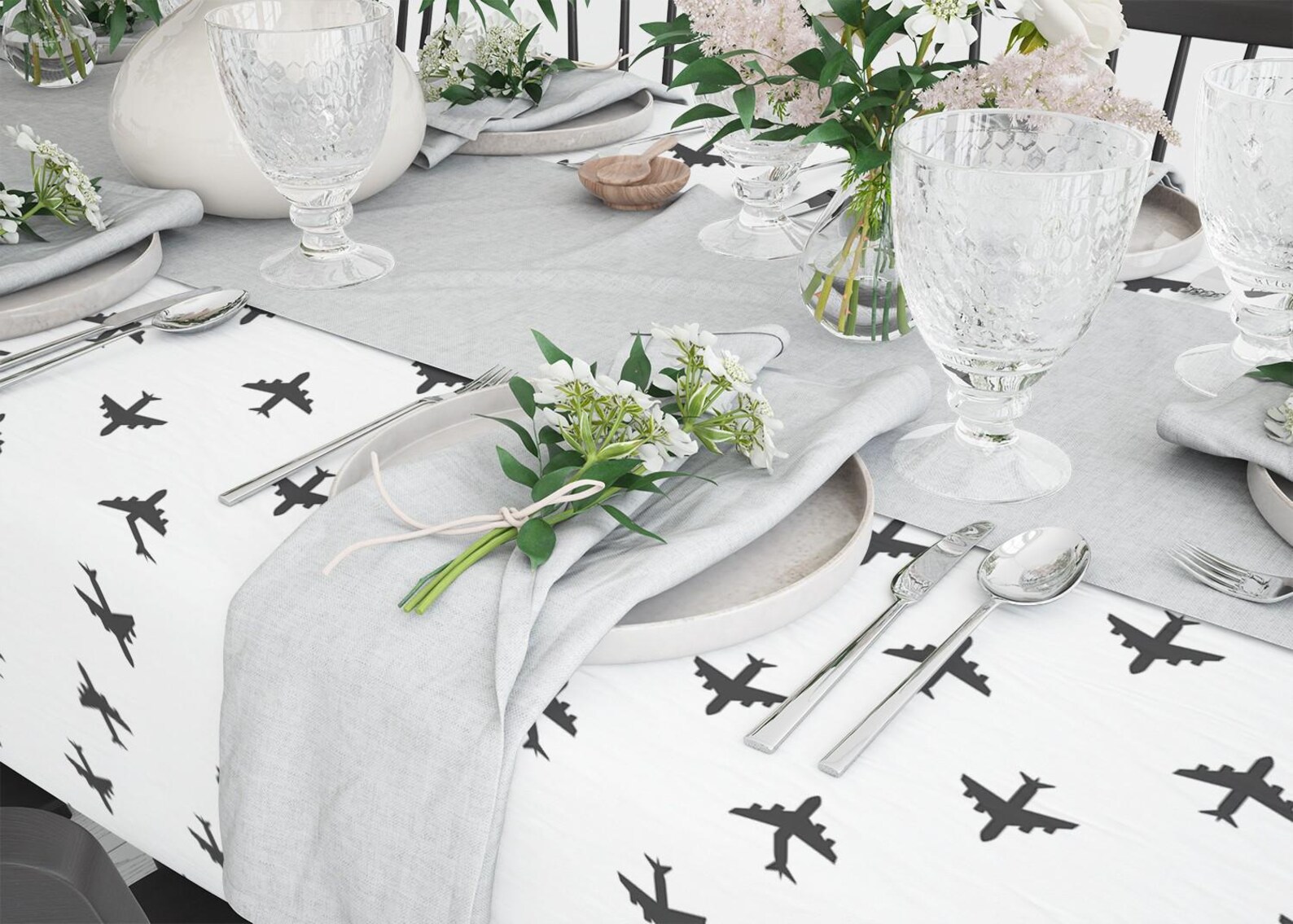 Airplane Design Theme Premium Fabric Tablecloth Dining Tablecloth Patio ...