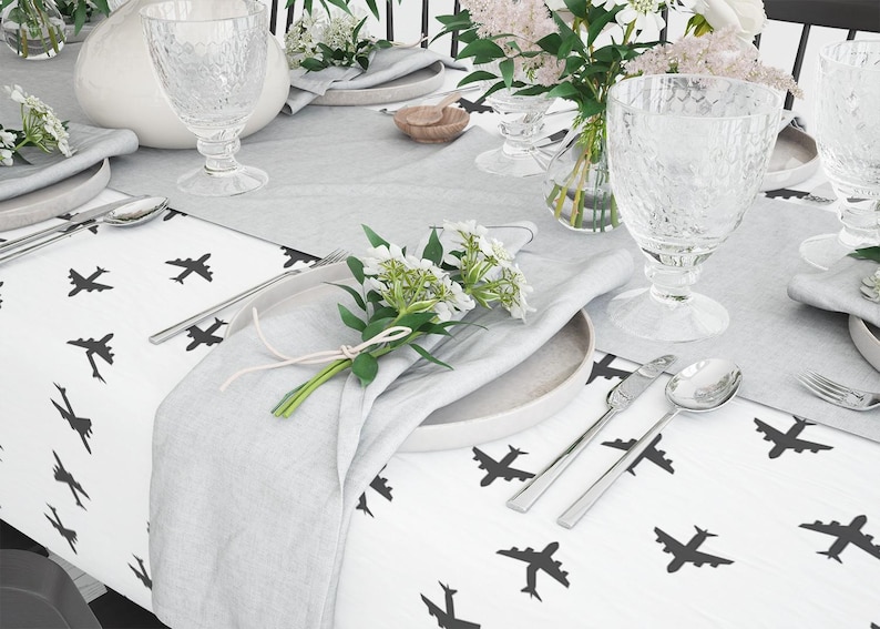 Airplane Design Theme Premium Fabric Tablecloth Dining Tablecloth Patio ...