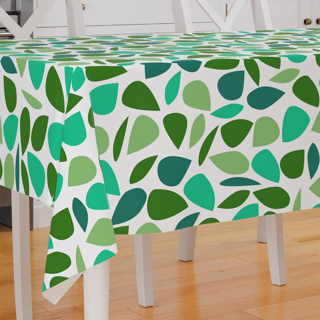 Abstract Green Leaf Theme Design Premium Fabric Tablecloth Dining ...