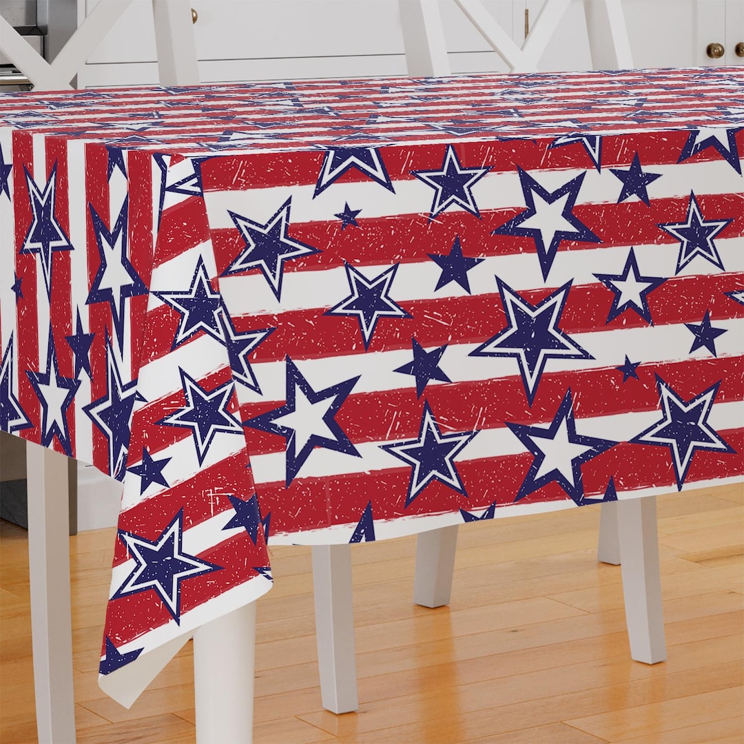 Stars and Stripes Theme Design Premium Fabric Tablecloth Dining ...