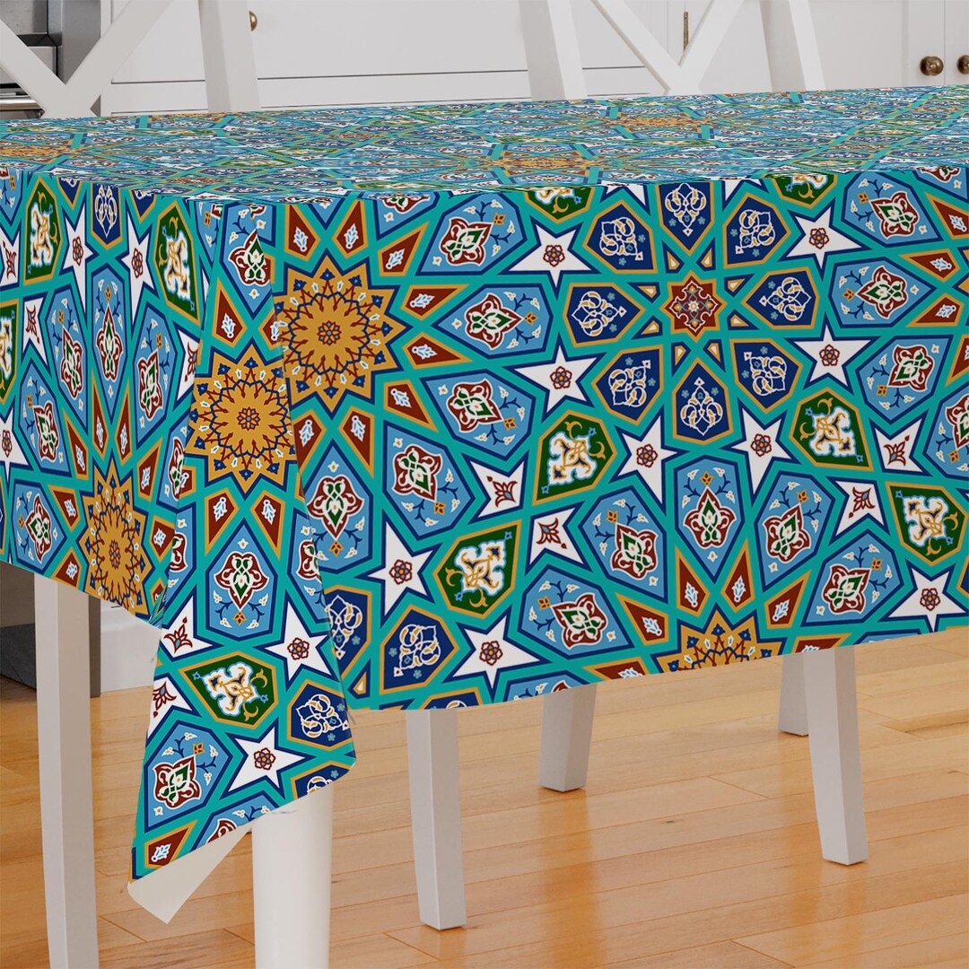 Arabic Floral Pattern Premium Fabric Tablecloth Dining Tablecloth Patio ...