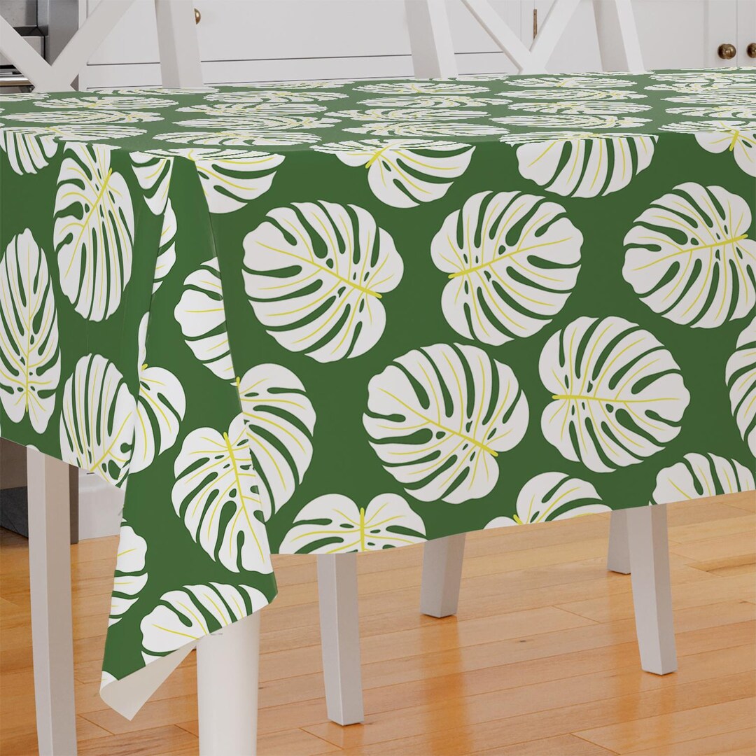 Monstera Leaves Theme Design Premium Fabric Tablecloth Dining ...