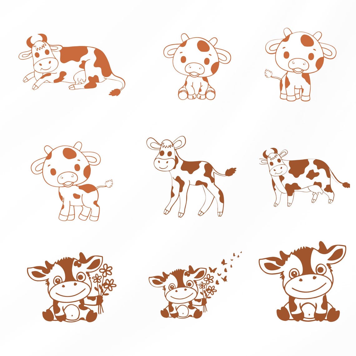 Cow Svg Bundle, Cow Clipart for Cricut, Cow Ghost Silhouette, Baby Cow ...