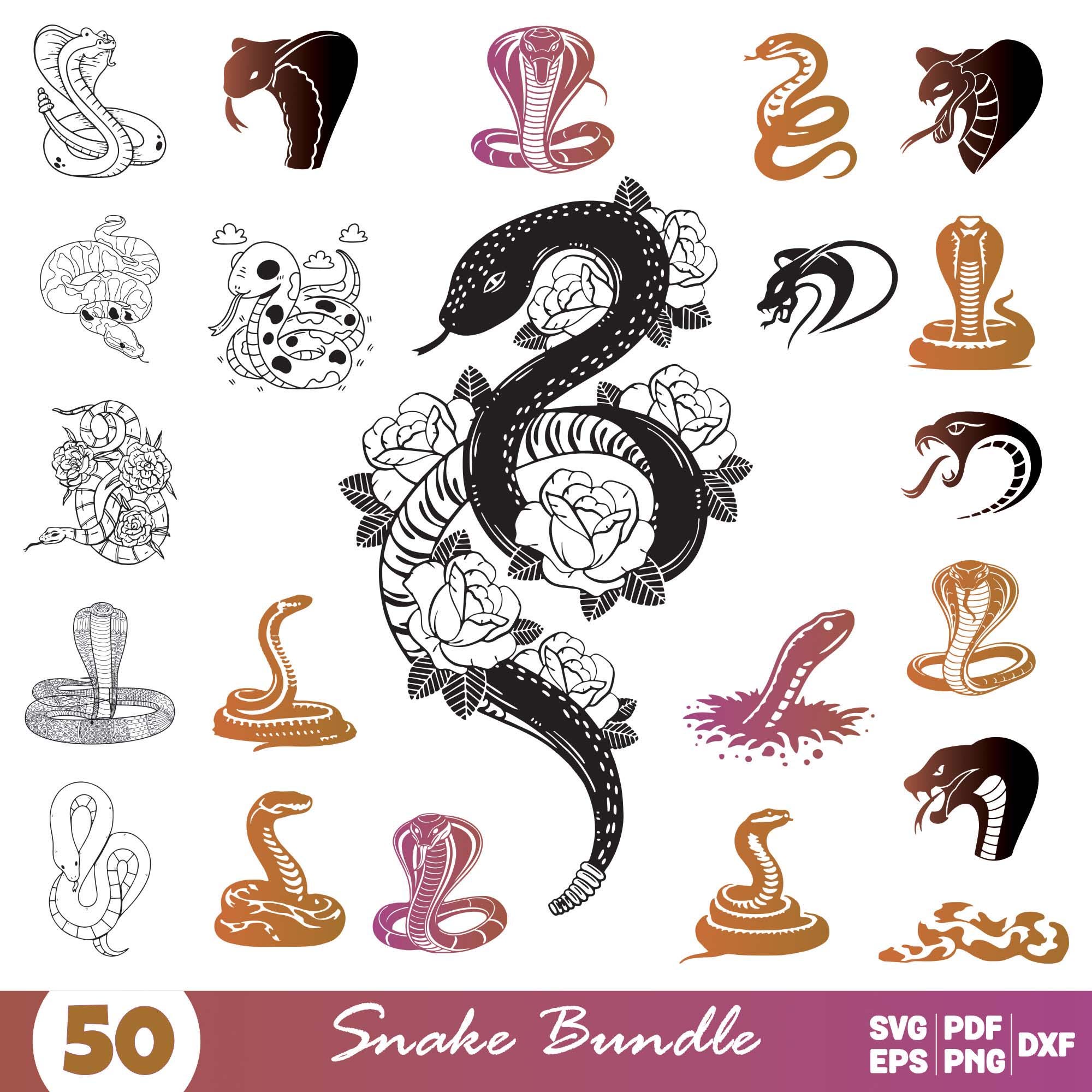 Snake Svg Bundle, Cobra Clipart for Cricut, Snake Face Silhouette ...