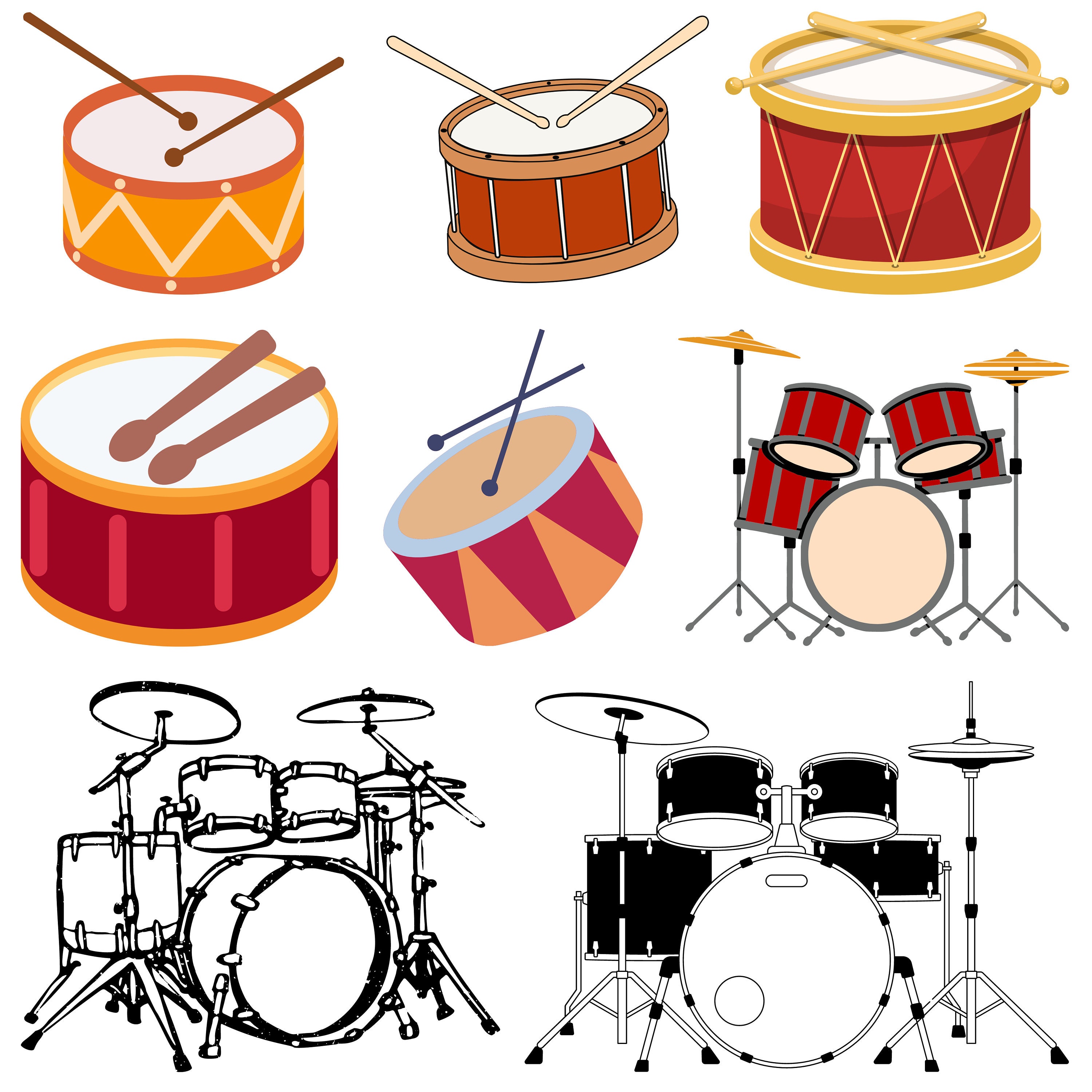 Drum Svg Bundle, Drum Silhouette, Drummer Svg, Drumsticks Svg, Drum Dxf ...