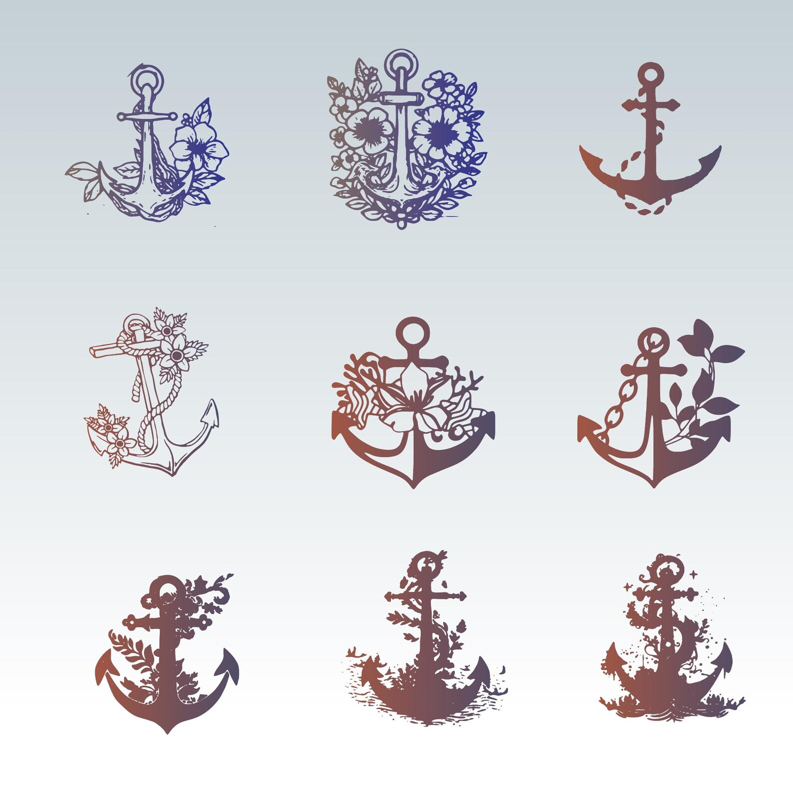 Anchor Svg Bundle, Anchor Clipart for Cricut, Split Anchor Rope Silhouette, Anchor Decal, Anchor ...