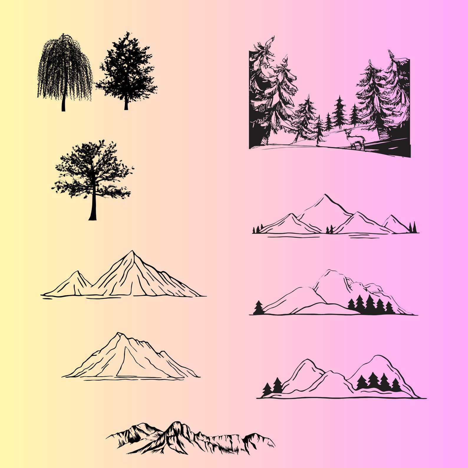 Mountains Svg Bundle, Mountain Clipart for Cricut, Geomatric Mountains ...