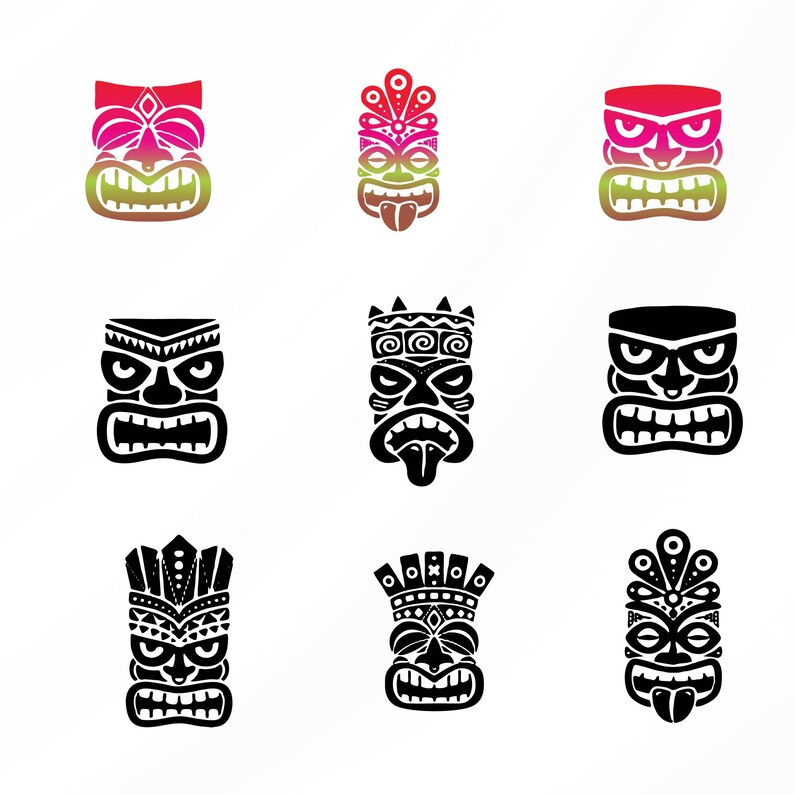 Tiki Svg Bundle, Tiki Clipart for Cricut, Tiki Silhouette, Tiki Vector ...
