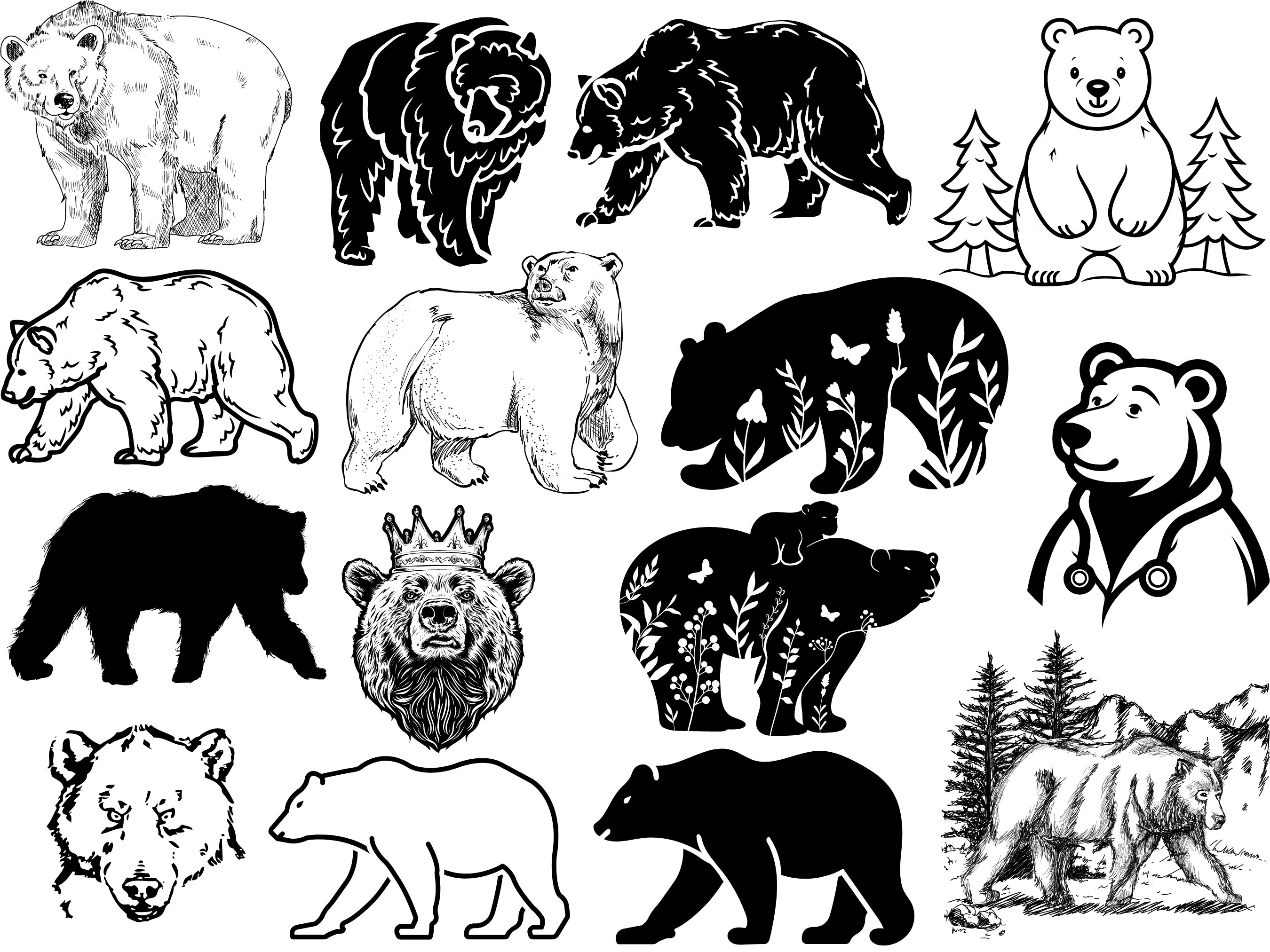 Ultimate Bear SVG Bundle, Bear Silhouette SVG, Bear Clipart Bundle ...