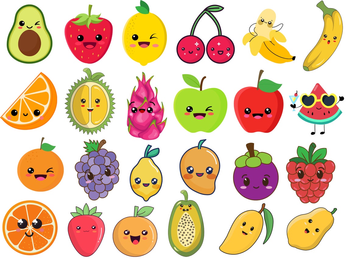 Kawaii Fruit Svg Bundle, Kawaii Fruit Clipart Bundle , Tropical Fruit ...