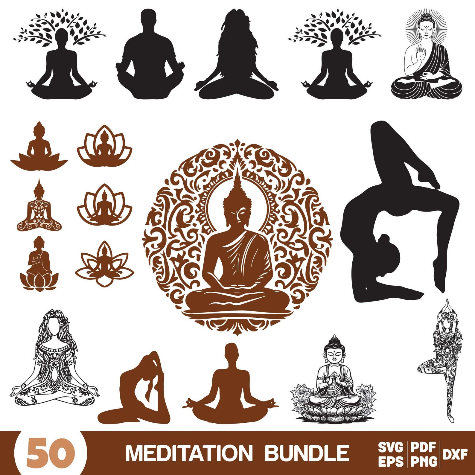 Meditation Svg Bundle, Yoga Clipart for Cricut, Meditation Silhouette ...