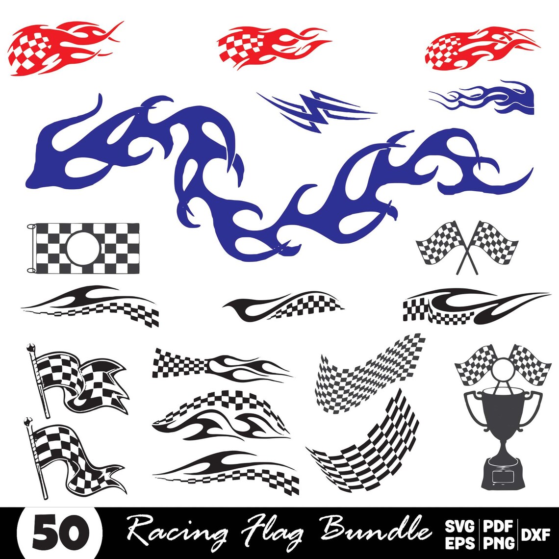 Racing Flag Svg Bundle, Checkered Flag Clipart for Cricut, Racing Flag ...