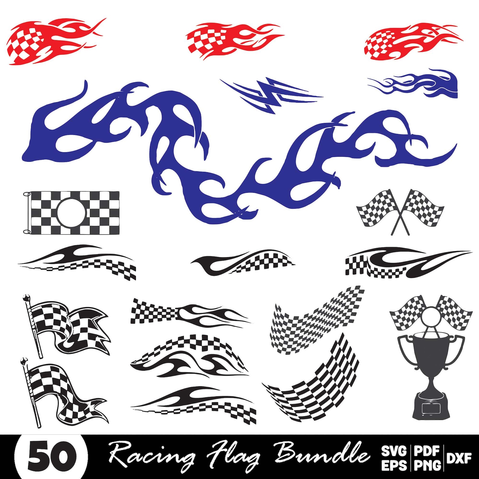Racing Flag Svg Bundle, Checkered Flag Clipart for Cricut, Racing Flag ...