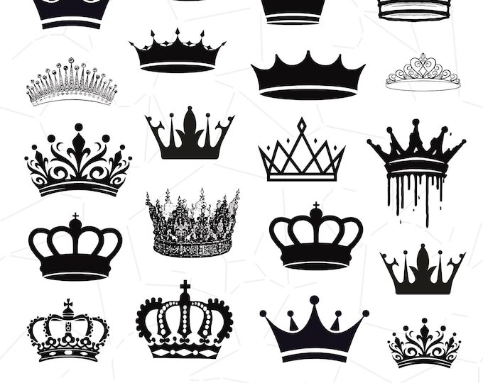 Royal Crowns & Tiaras SVG Bundle | Crown Line Art | Princess Clipart ...