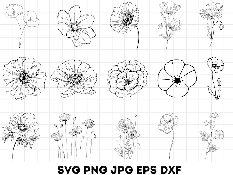 Poppy Svg Bundle, Poppy Clipart, Botanical Svg, Flower Svg, Poppy ...