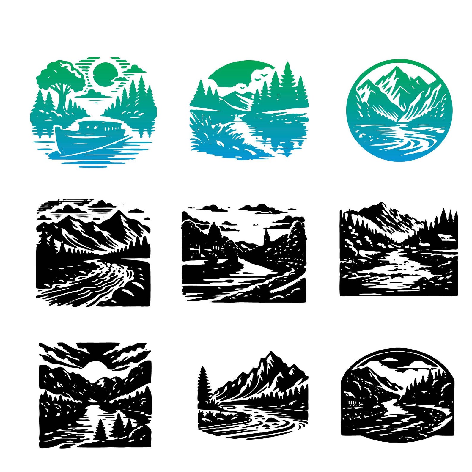 River Scene Svg Bundle, Landscape Clipart for Cricut, River Silhouette ...