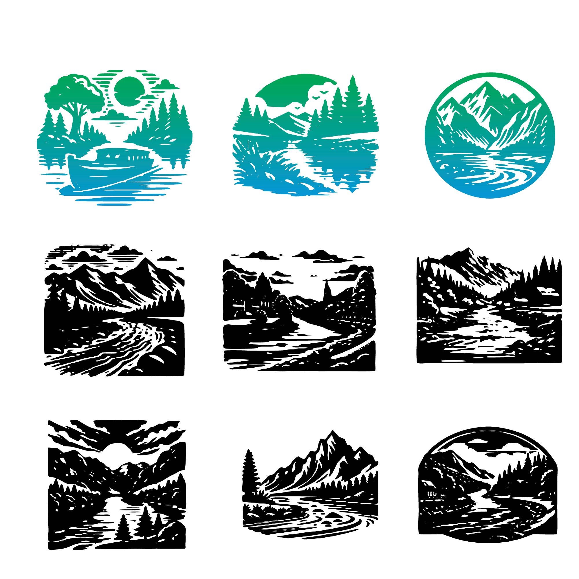 River Scene Svg Bundle, Landscape Clipart for Cricut, River Silhouette ...
