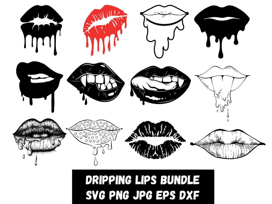 Lips SVG Bundle , Kiss SVG, Lips Print Svg, Red Lips Svg, Dripping Lips ...