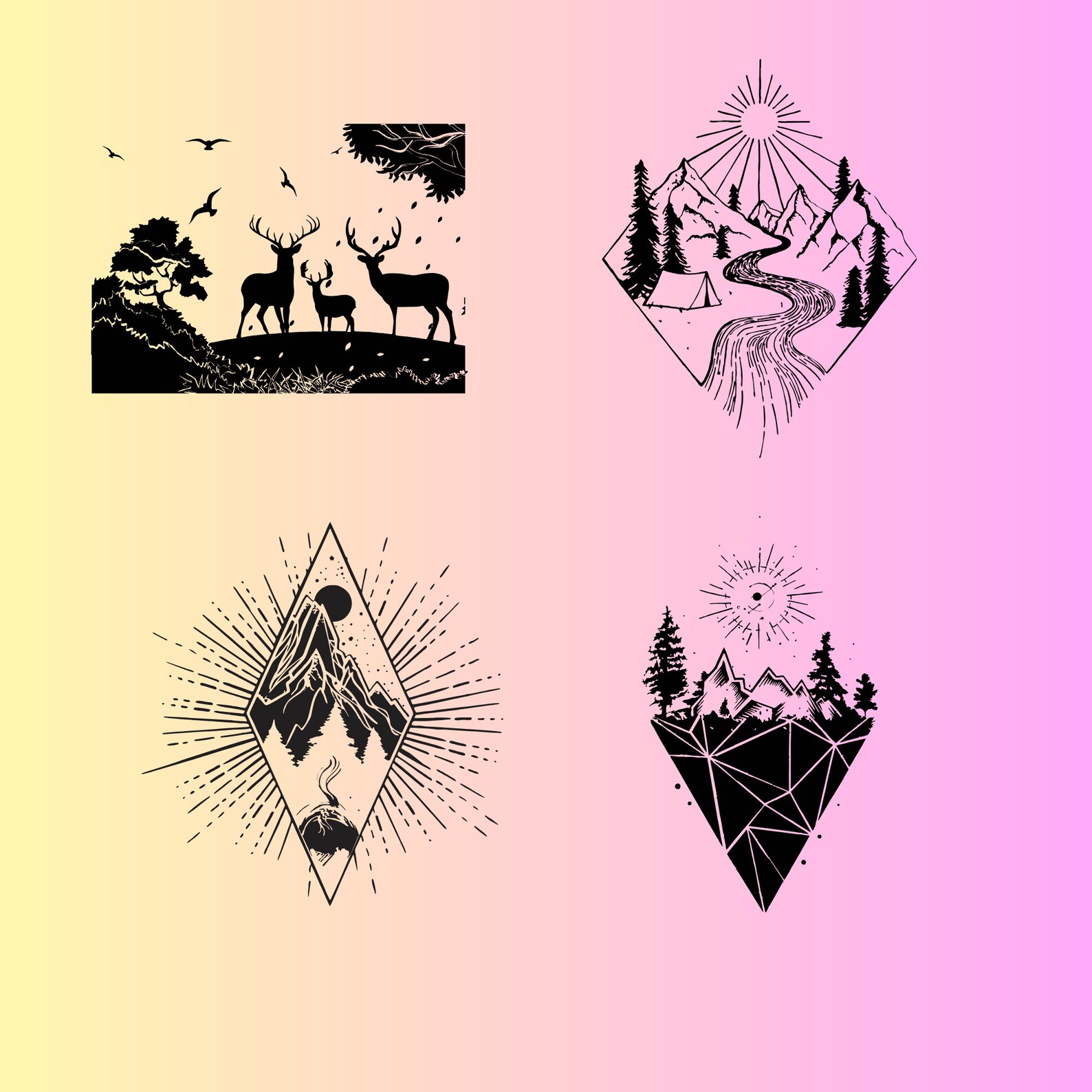 Mountains Svg Bundle, Mountain Clipart for Cricut, Geomatric Mountains ...