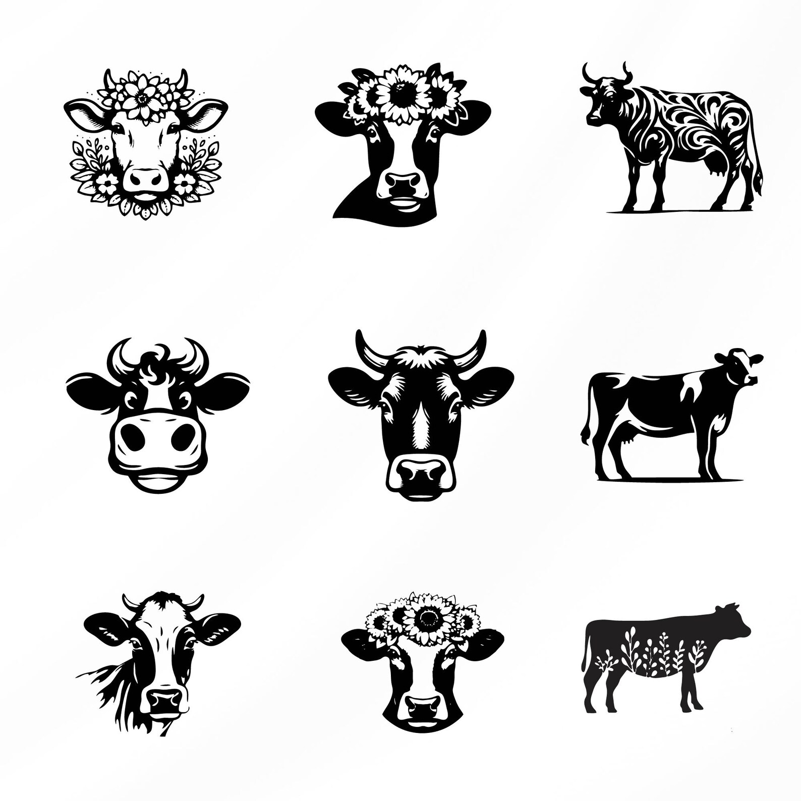 Cow Svg Bundle, Cow Clipart for Cricut, Cow Ghost Silhouette, Baby Cow ...
