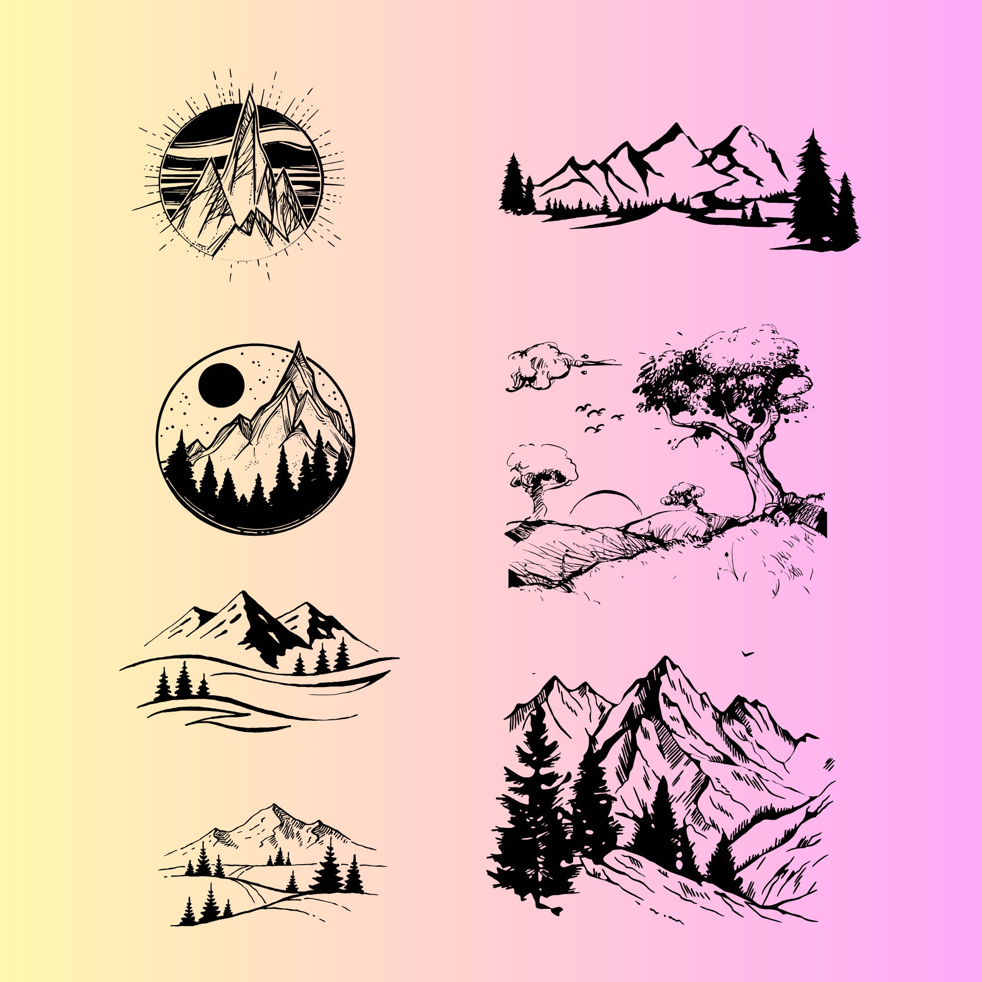 Mountains Svg Bundle, Mountain Clipart for Cricut, Geomatric Mountains ...