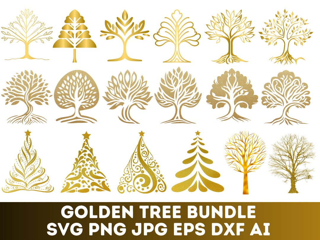 Golden Tree Svg Bundle, Tree of Life Clipart, Tree of Life Svg,family ...
