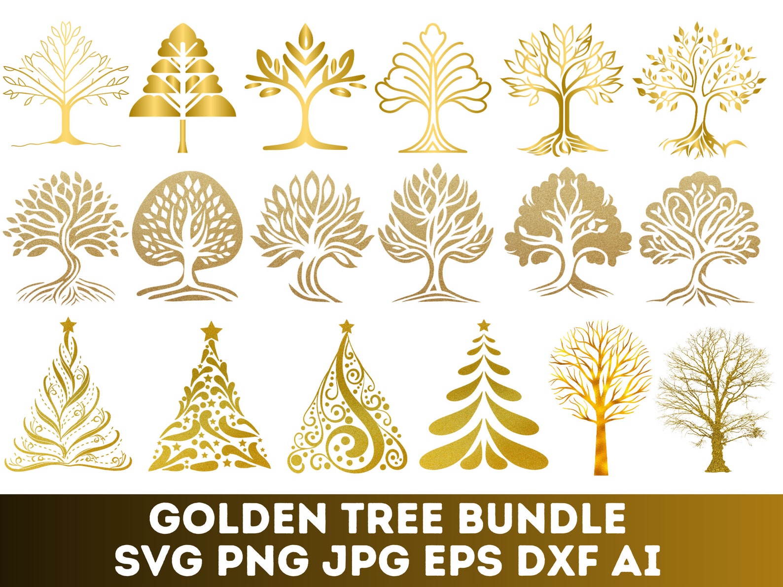 Golden Tree Svg Bundle, Tree of Life Clipart, Tree of Life Svg,family ...