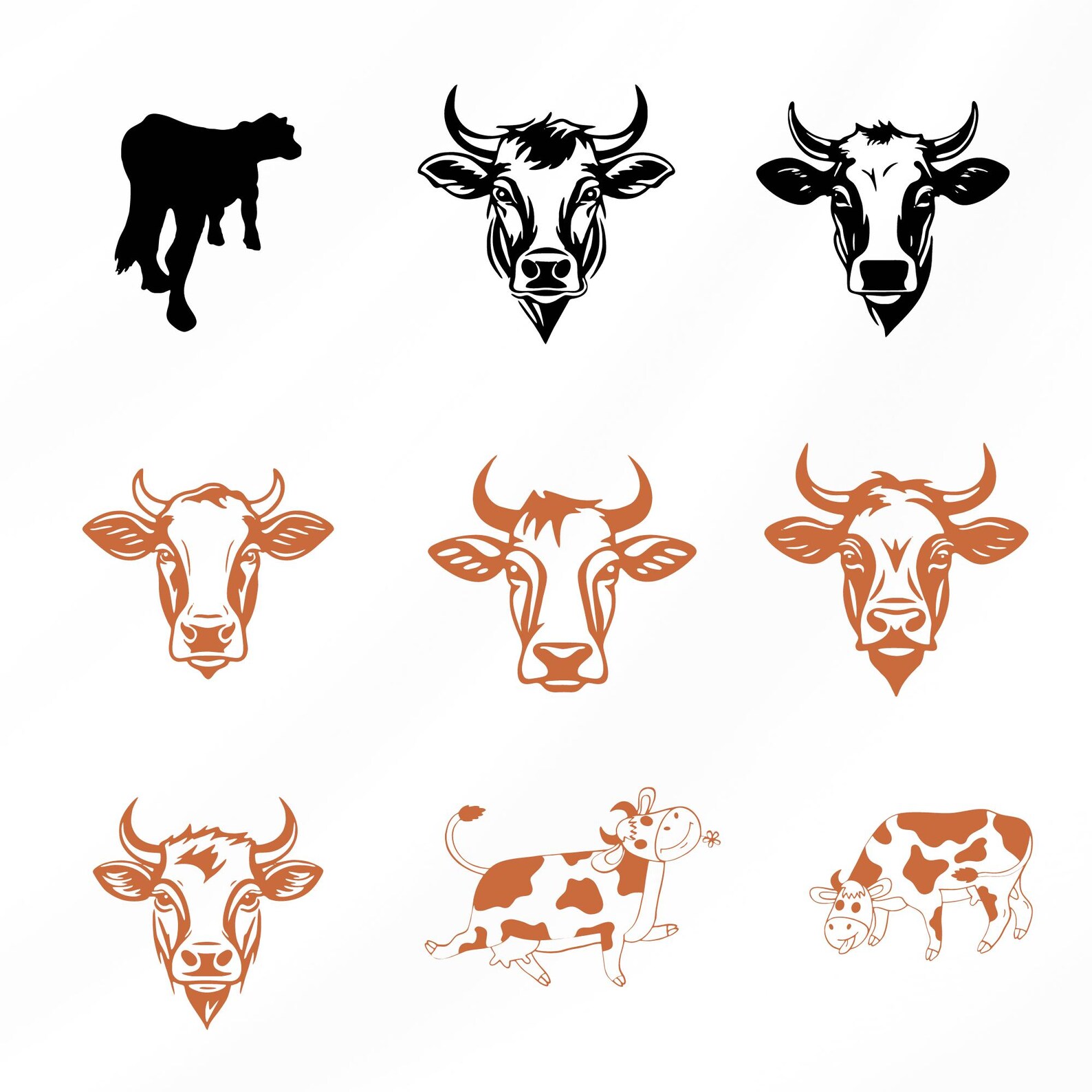 Cow Svg Bundle, Cow Clipart for Cricut, Cow Ghost Silhouette, Baby Cow ...