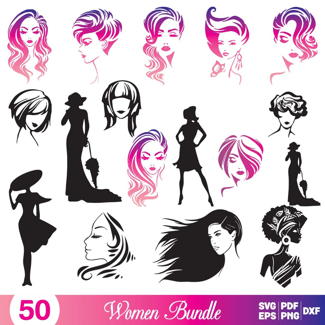 Woman Svg Bundle, Woman Eyelash Clipart for Cricut, Woman Silhouette ...