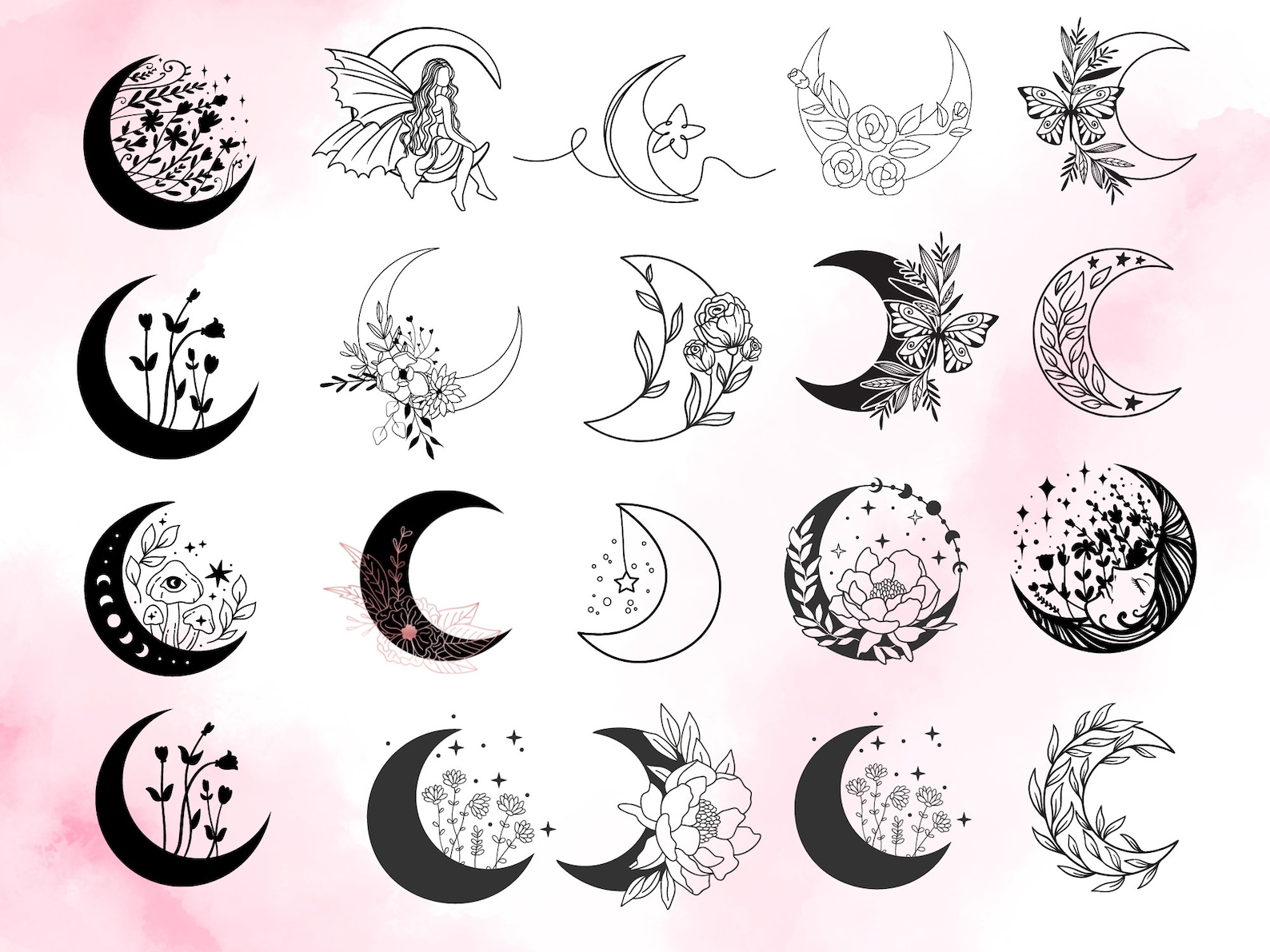 Moon SVG Bundle, Floral Moon Svg, Mystic Celestial Svg, Moon and Stars ...