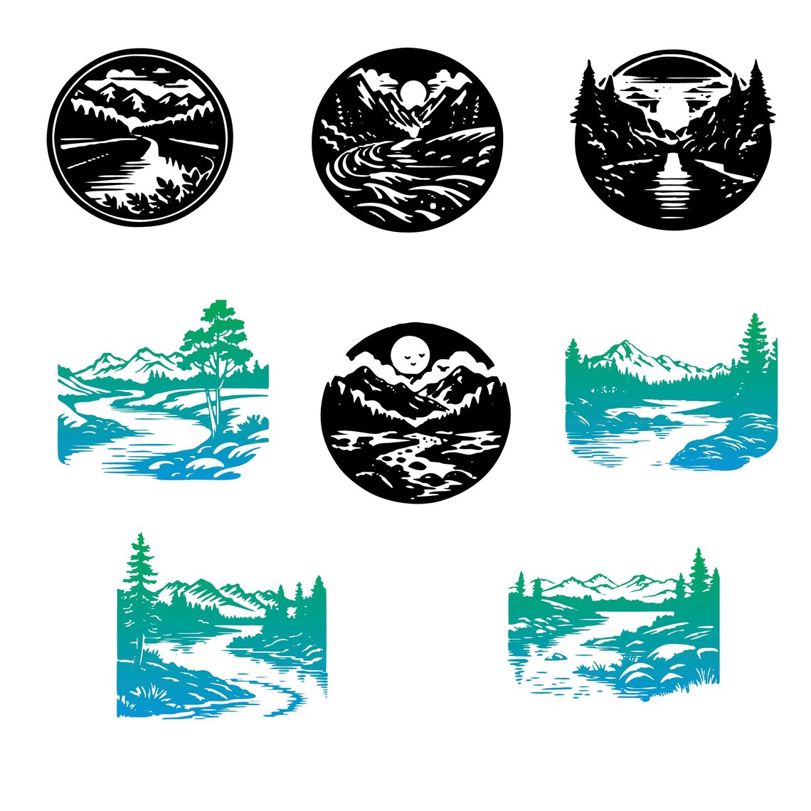 River Scene Svg Bundle, Landscape Clipart for Cricut, River Silhouette ...
