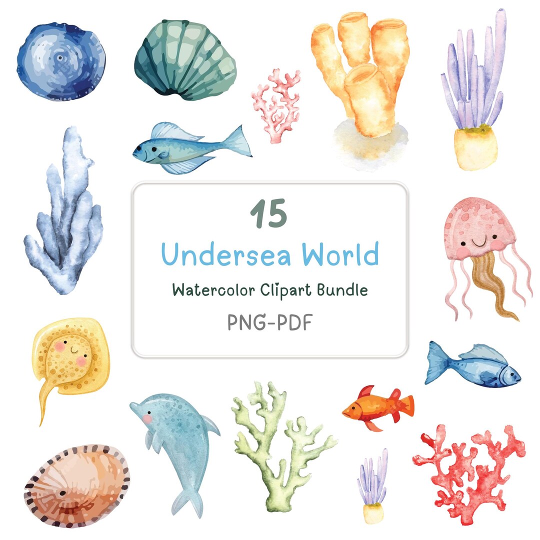 Undersea Watercolor Clipart Bundle - Nursery Decor, Baby Wall Art, Cute ...
