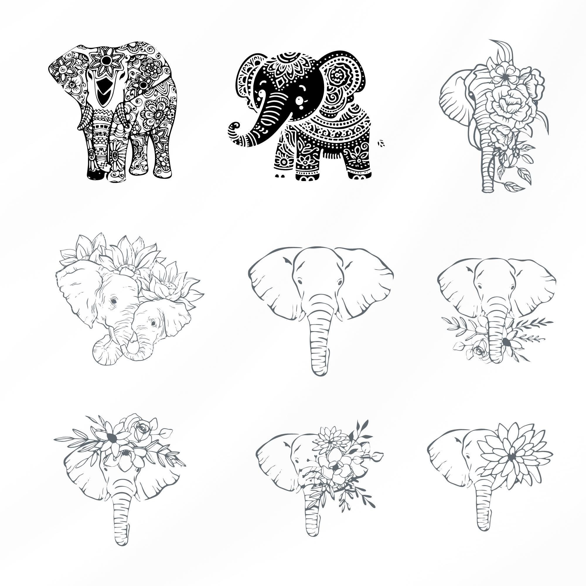 Floral Elephant Svg Bundle, Elephant Clipart for Cricut, Elephant ...