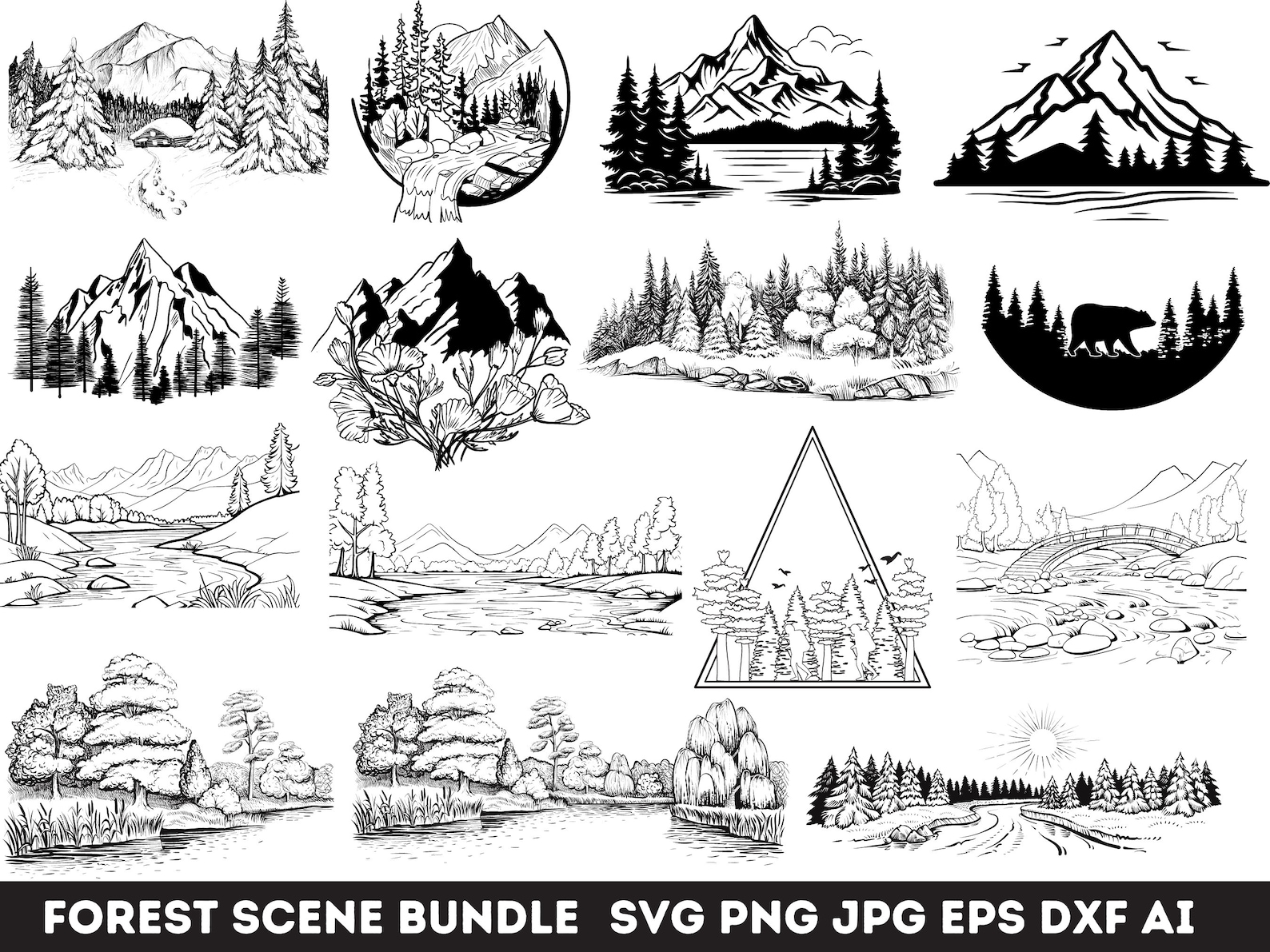Forest Scene Svg Bundle ,landscape Svg Wood , Forest Silhouette Svg ...