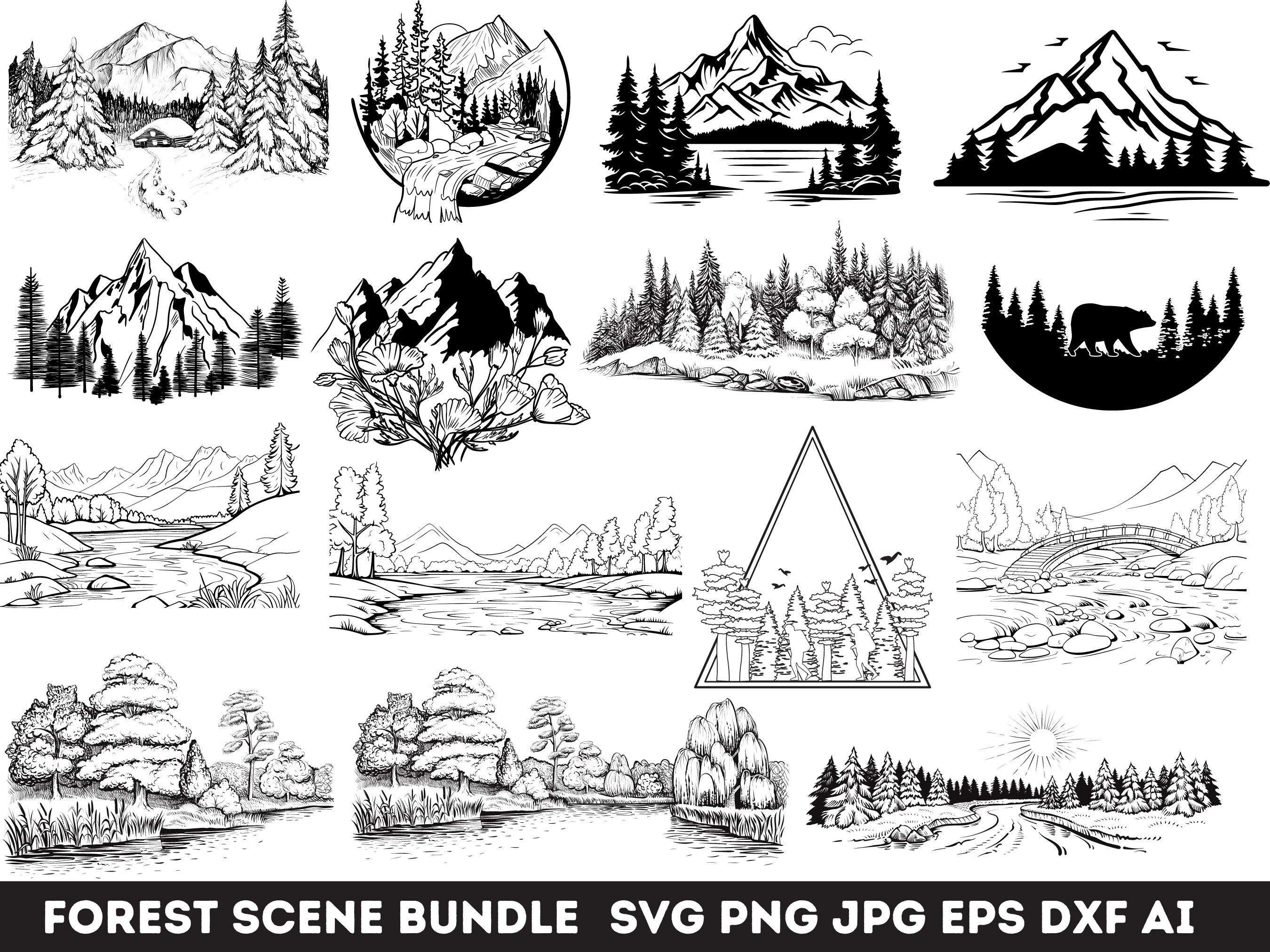 Forest Scene Svg Bundle ,landscape Svg Wood , Forest Silhouette Svg ...
