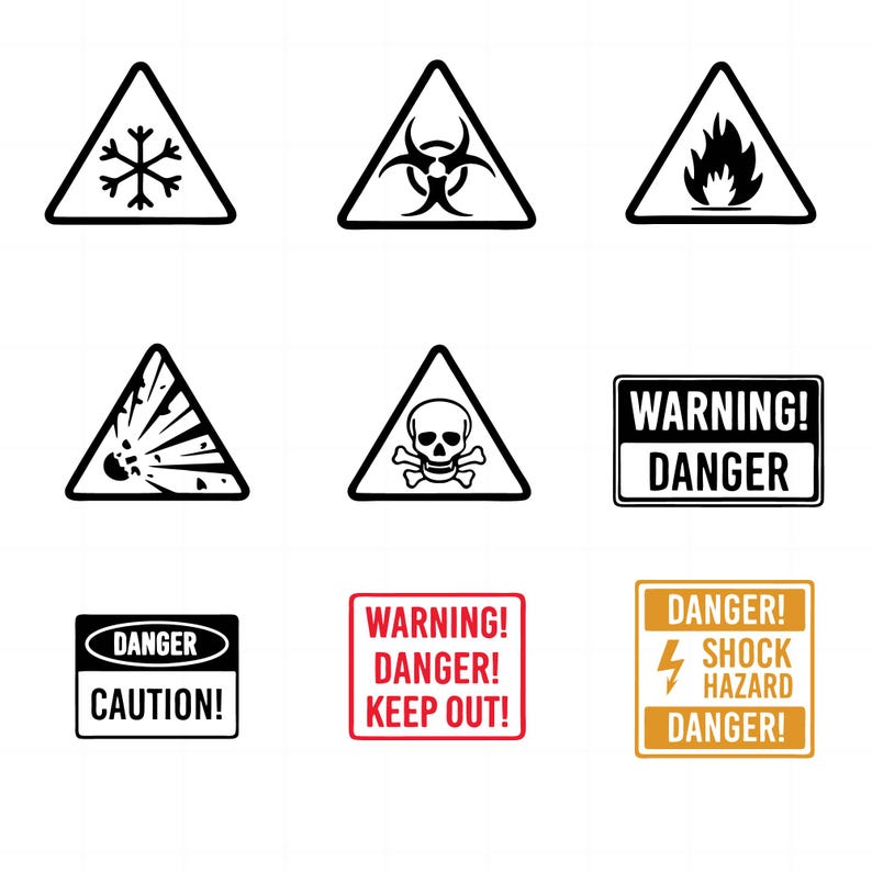 Danger Sign Svg Bundle, Warning Sign Clipart for Cricut, Caution Sign ...