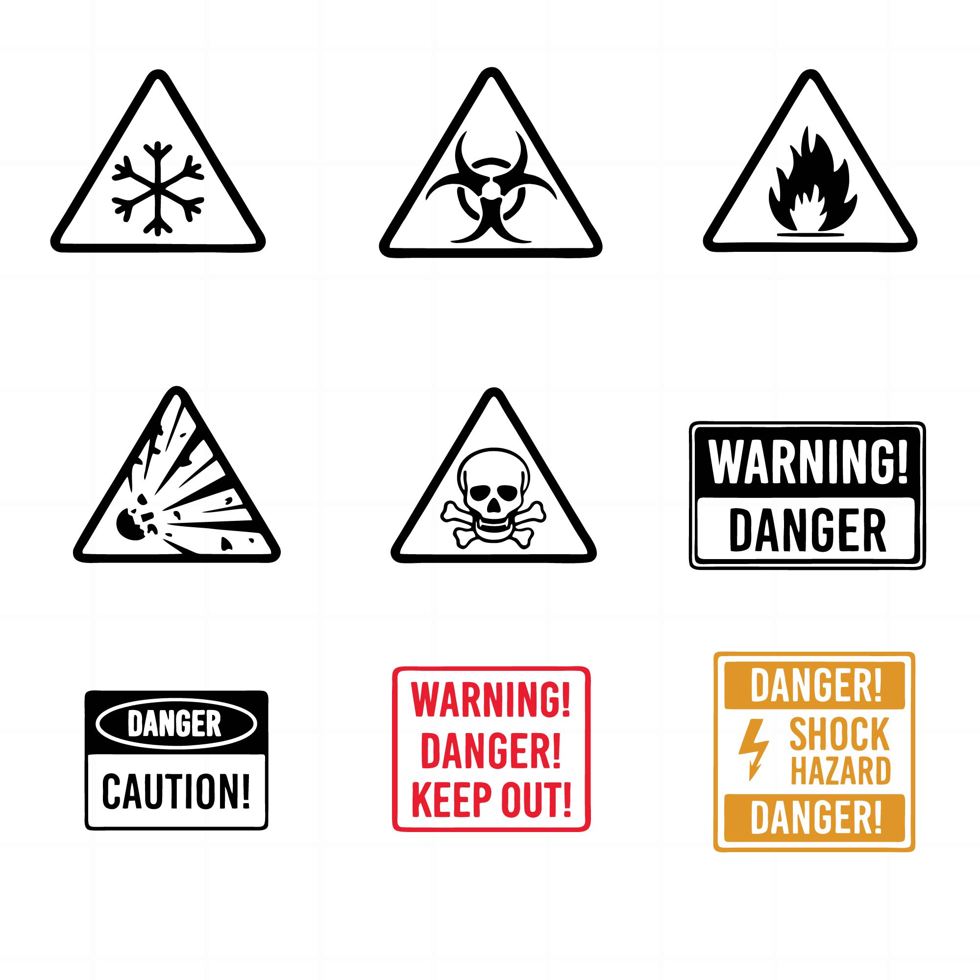 Danger Sign Svg Bundle, Warning Sign Clipart for Cricut, Caution Sign ...
