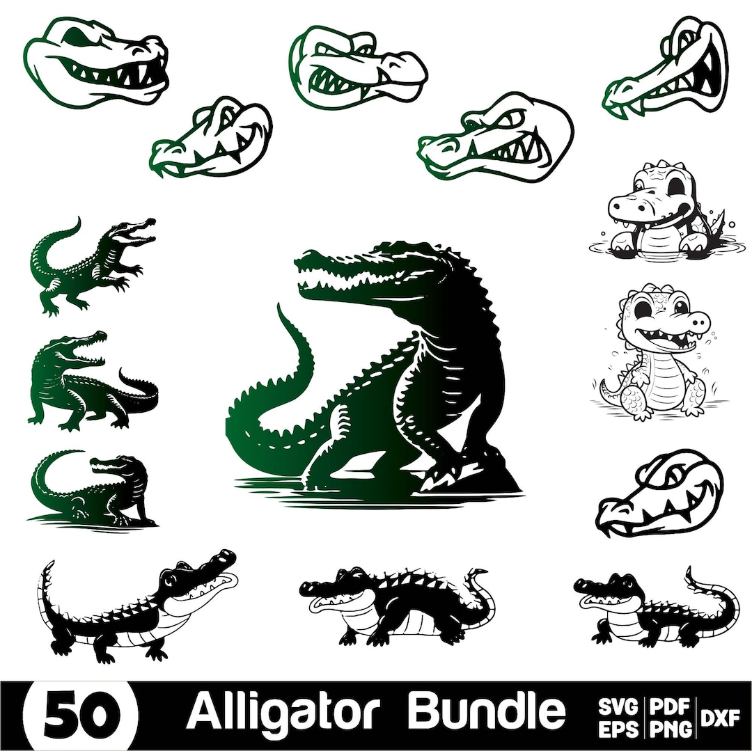 Alligator Svg Bundle, Reptile Clipart for Cricut, Alligator Silhouette ...