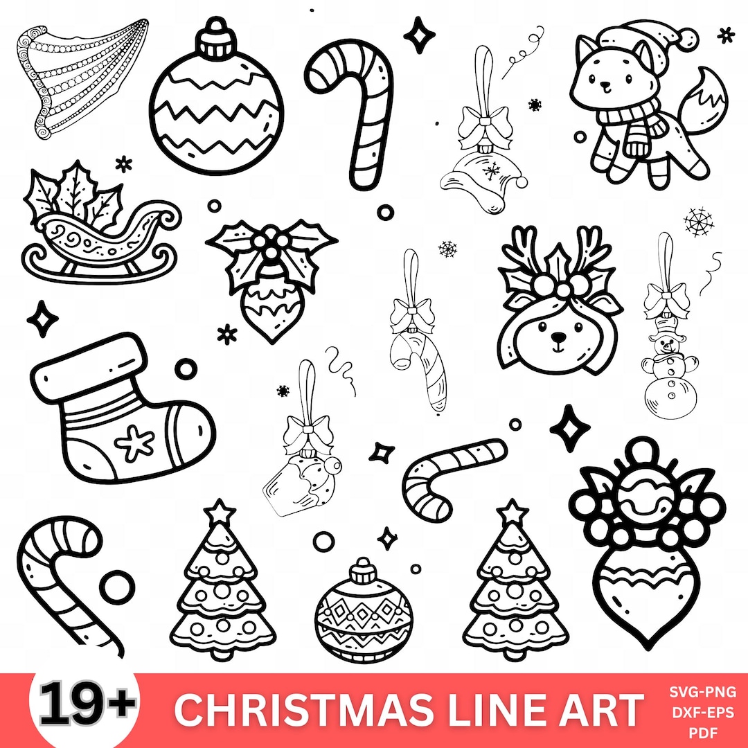 Christmas Line Art Clipart SVG Bundle, Christmas Clipart SVG Bundle ...