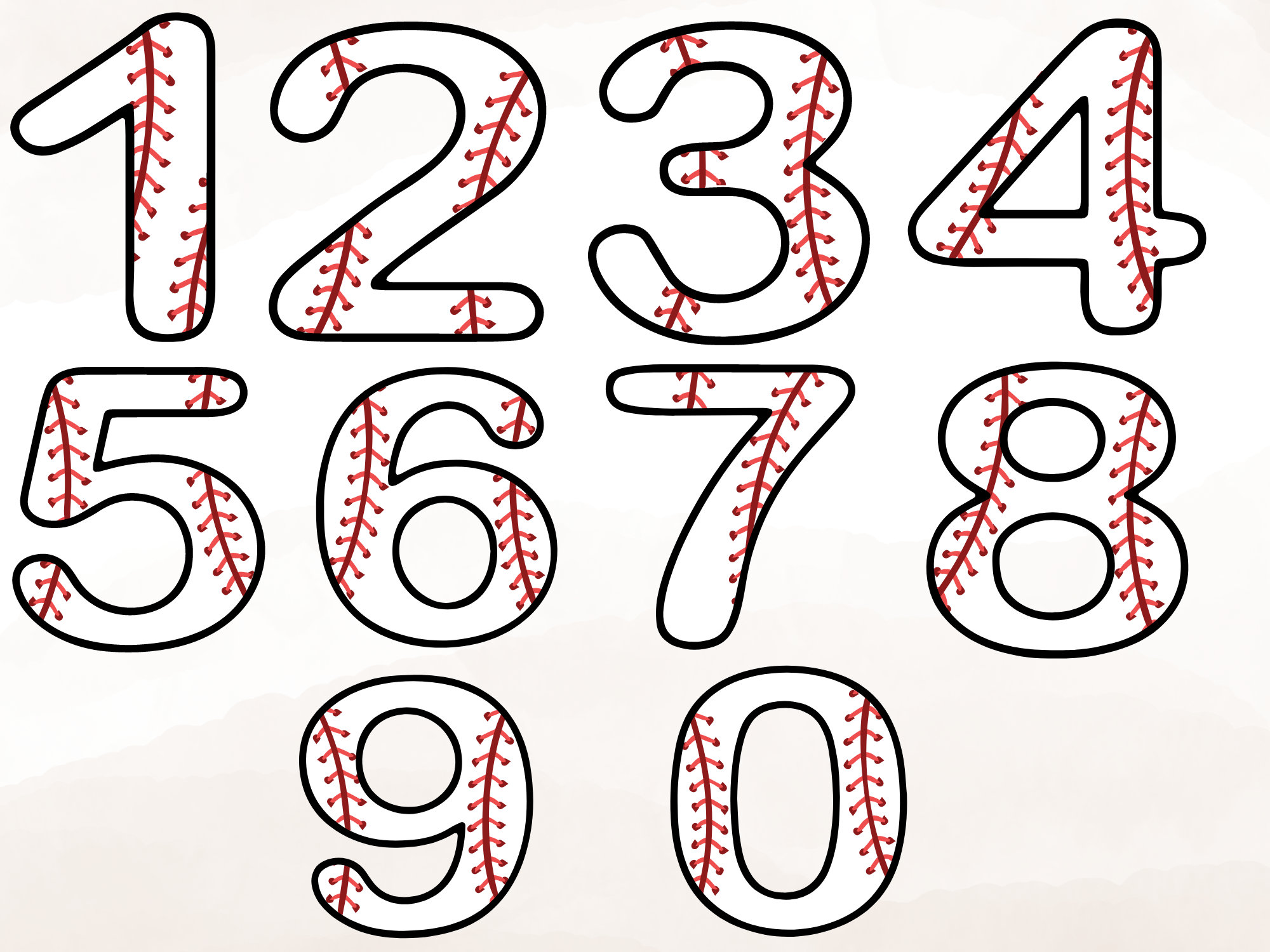 Baseball Numbers, Baseball Svg, Baseball Stitch, Baseball Font Svg ...