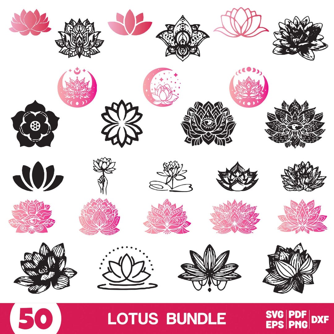 Lotus Svg Bundle, Lotus Flower Clipart for Cricut, Lotus Silhouette ...