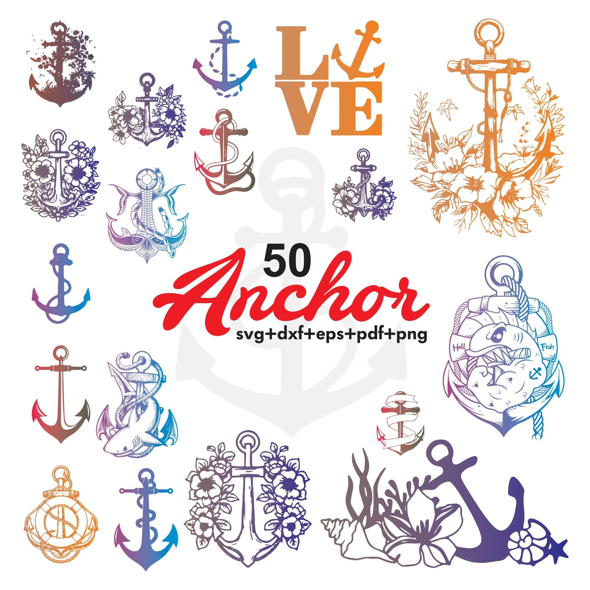 Anchor Svg Bundle, Anchor Clipart for Cricut, Split Anchor Rope Silhouette, Anchor Decal, Anchor ...