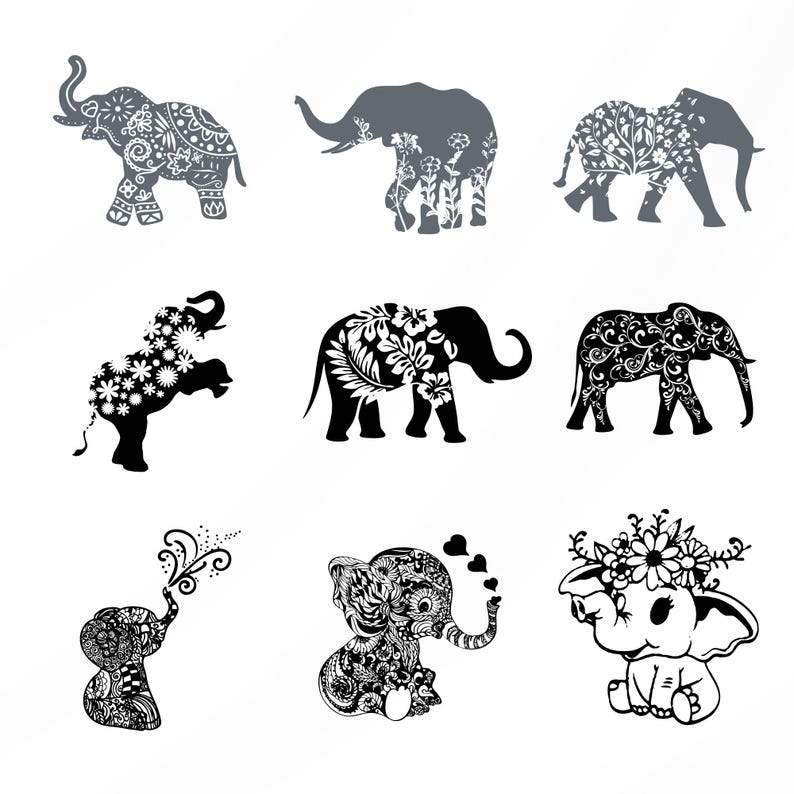 Floral Elephant Svg Bundle, Elephant Clipart for Cricut, Elephant ...