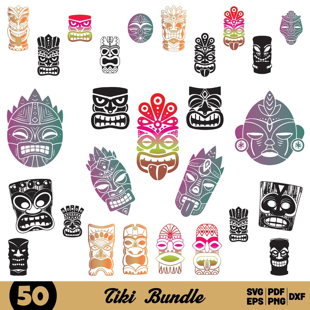 Tiki Svg Bundle, Tiki Clipart for Cricut, Tiki Silhouette, Tiki Vector ...