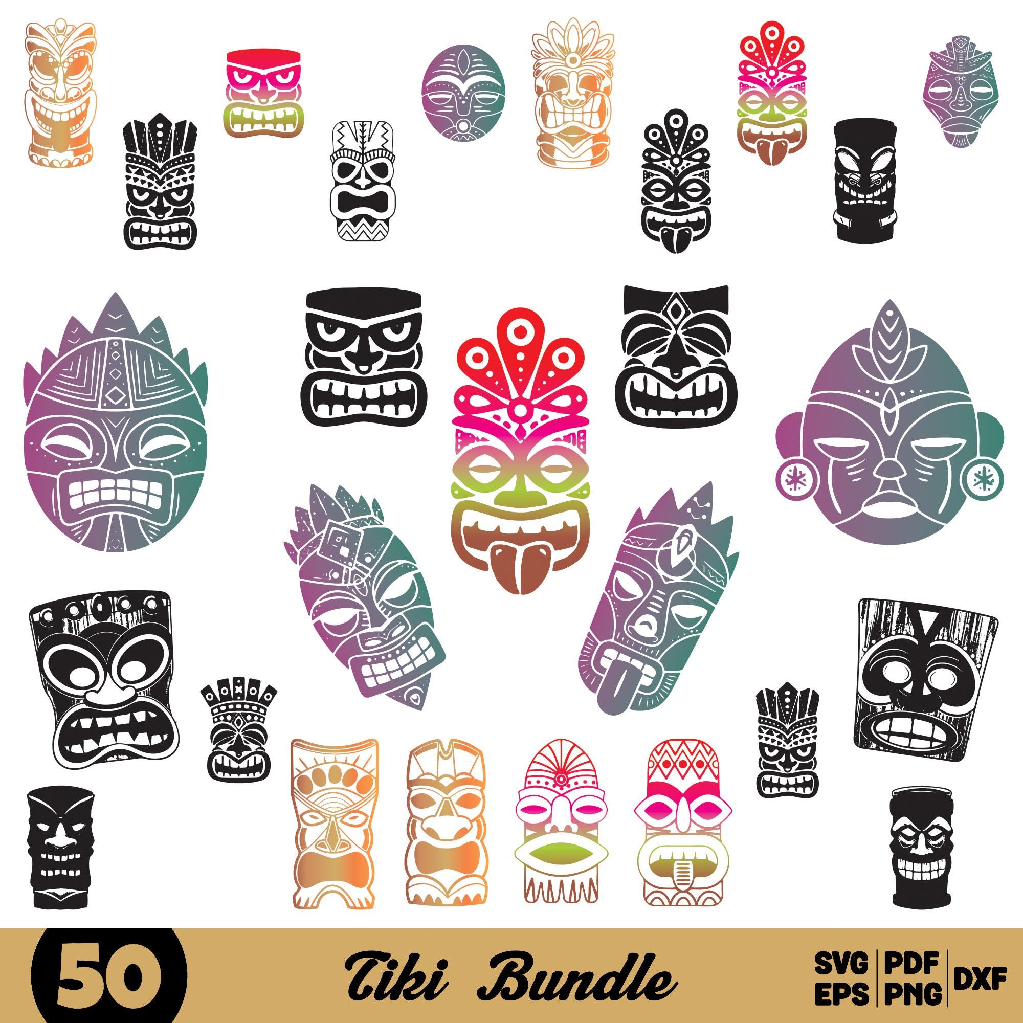 Tiki Svg Bundle, Tiki Clipart for Cricut, Tiki Silhouette, Tiki Vector ...