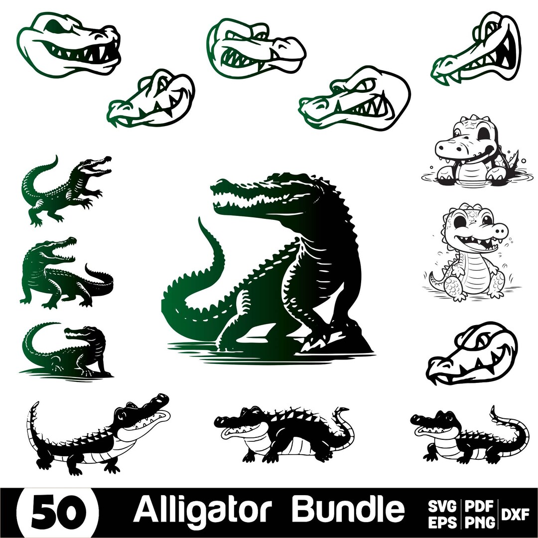 Alligator Svg Bundle, Reptile Clipart for Cricut, Alligator Silhouette ...