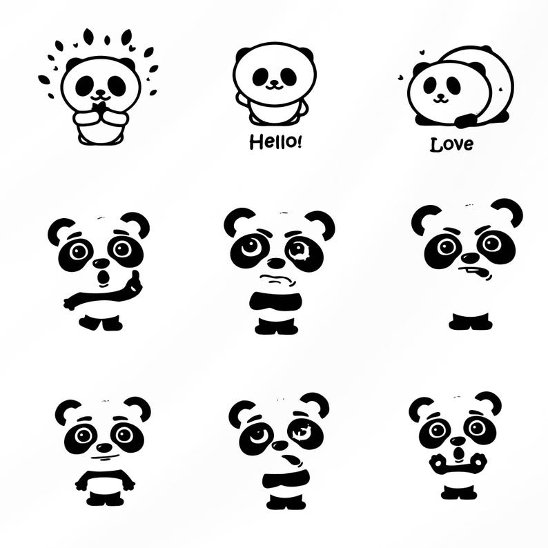 Panda Svg Bundle, Panda Face Clipart for Cricut, Cute Panda Silhouette ...
