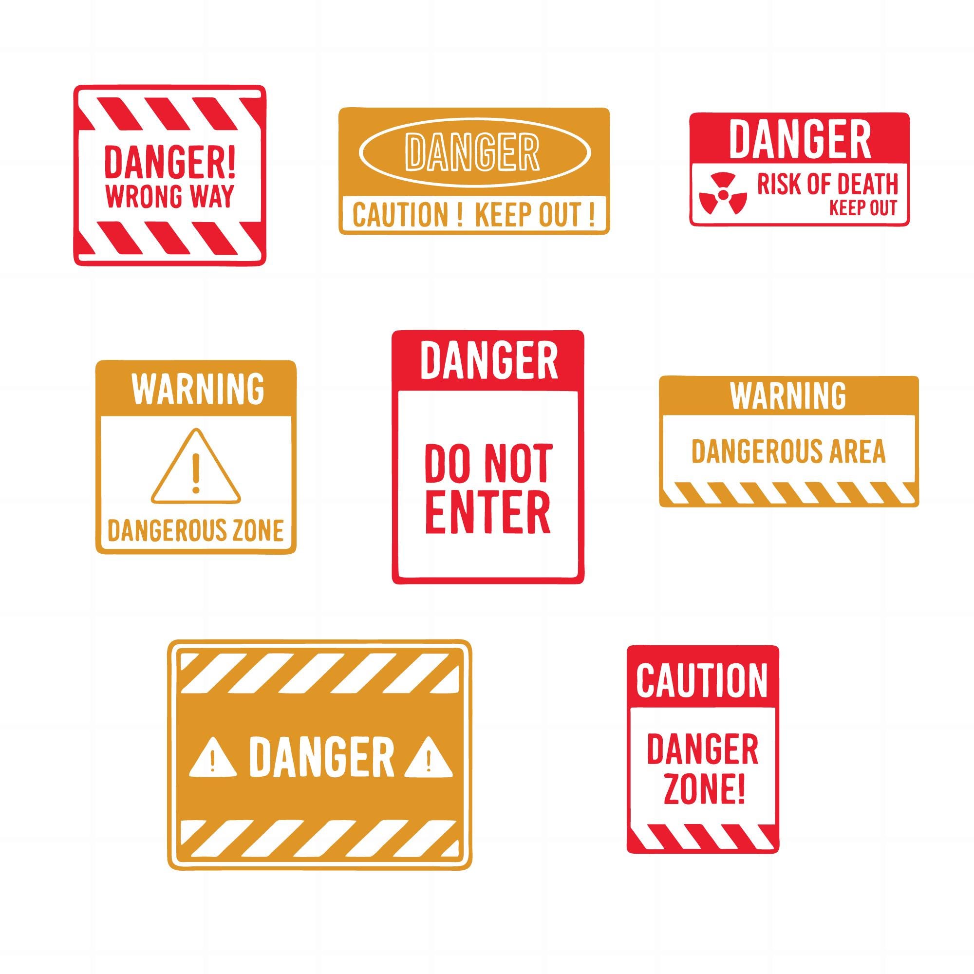 Danger Sign Svg Bundle, Warning Sign Clipart for Cricut, Caution Sign ...