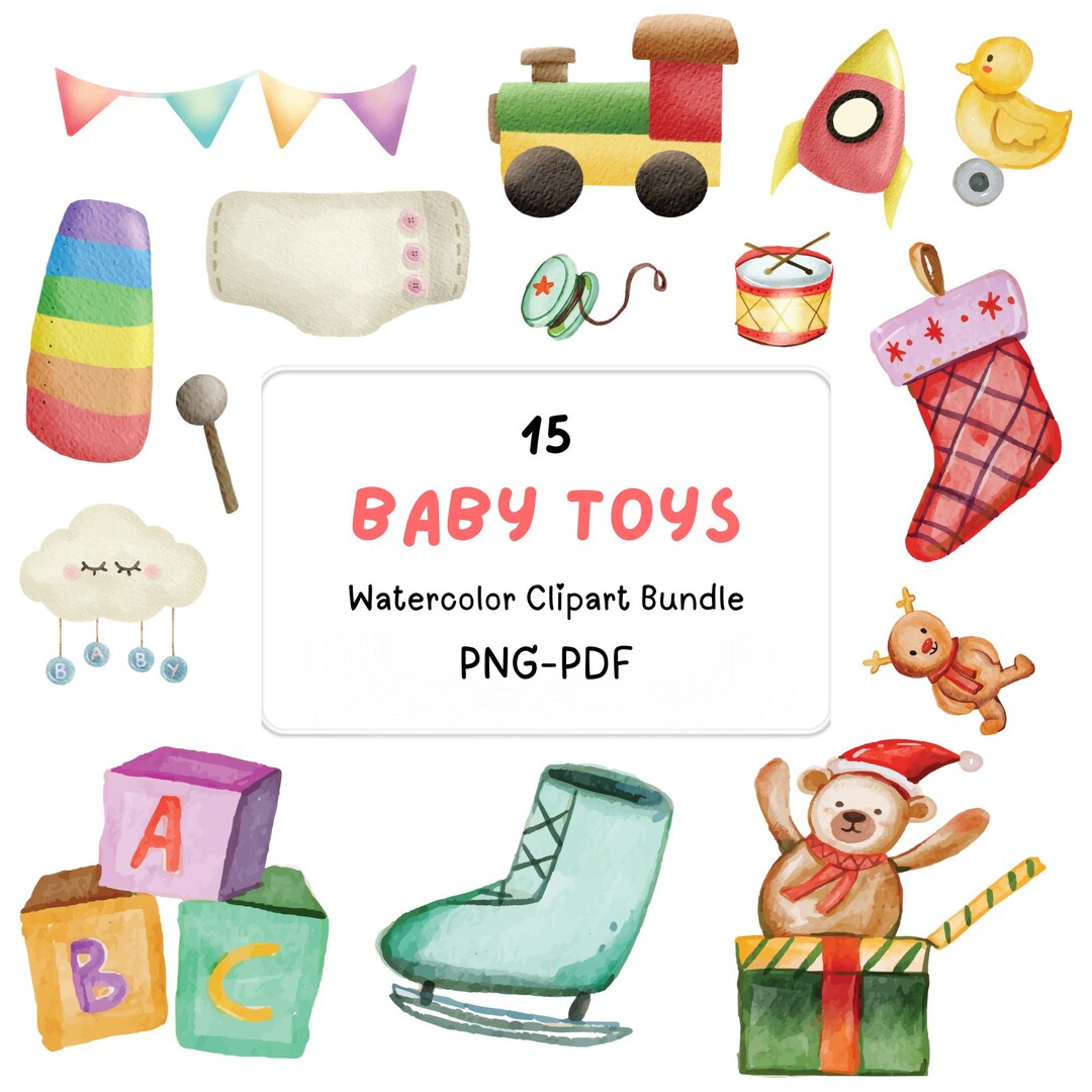 Baby Toys Watercolor Clipart Bundle - Nursery Decor, Baby Wall Art ...